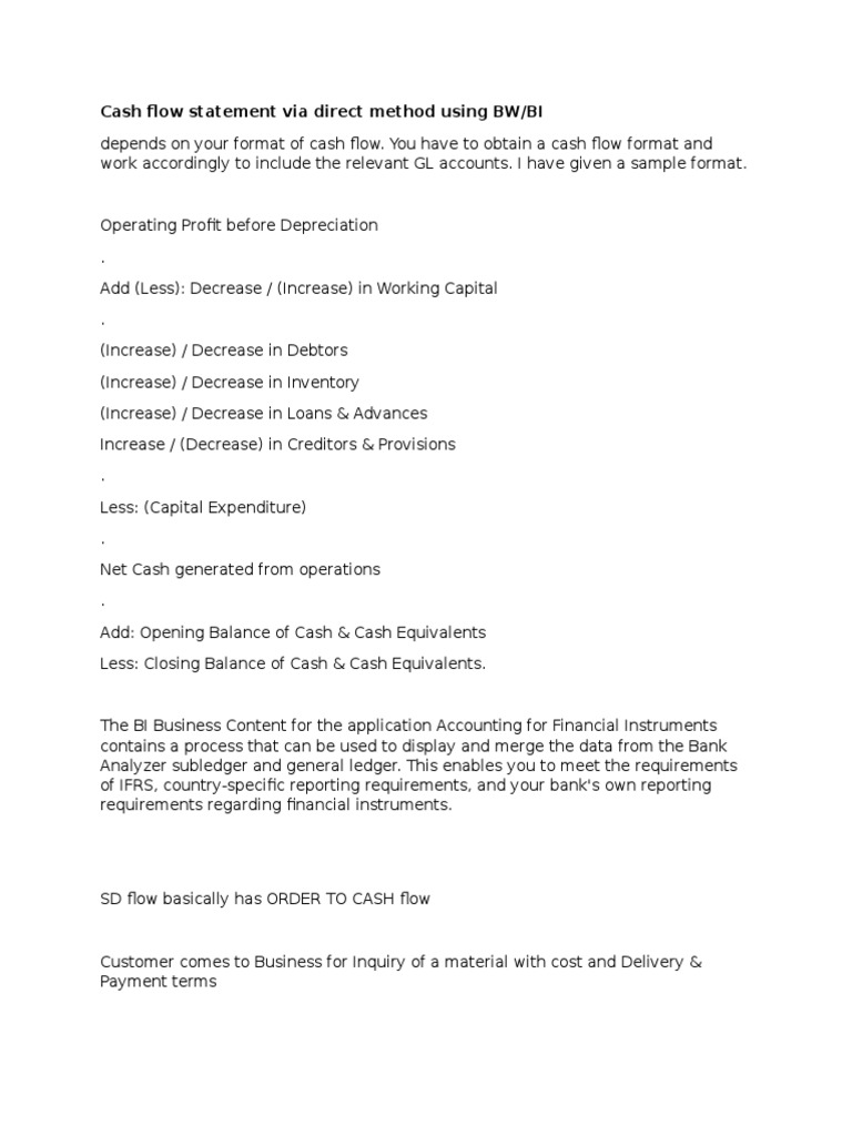 Cash Flow Statement Via Direct Method | PDF | Cash Flow Statement ...