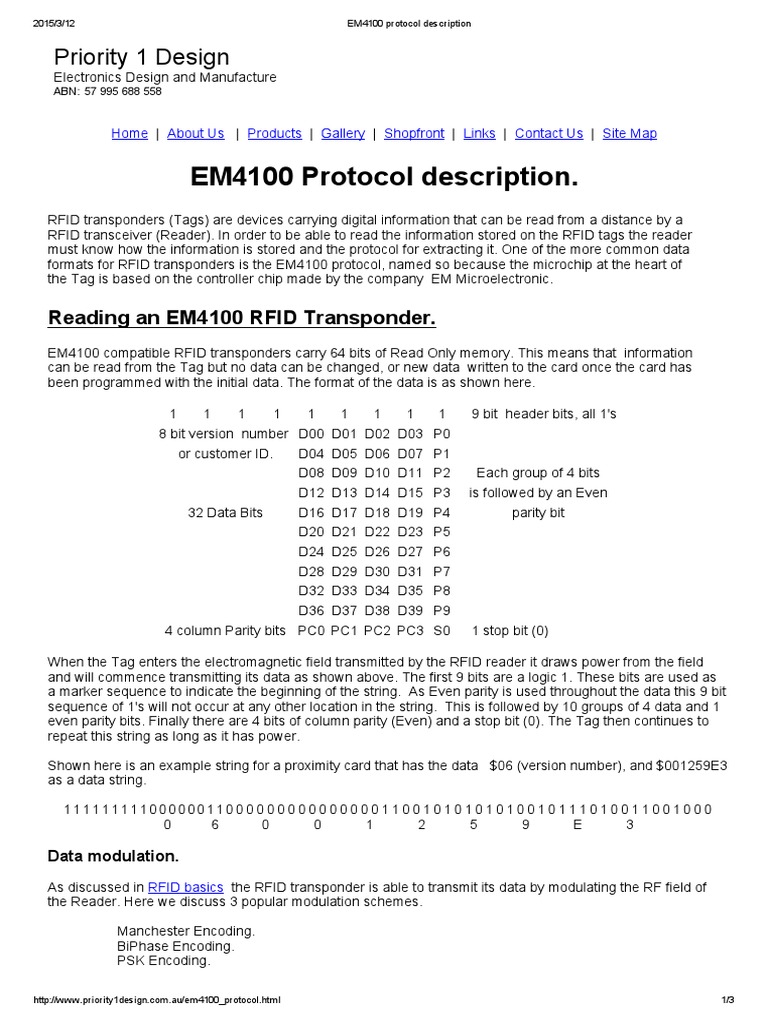 EM4100 Protocol Description | PDF | Radio Frequency Identification ...