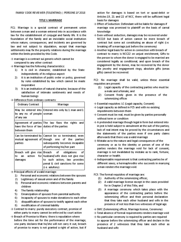 Family Code Reviewer - Tolentino FC 1-69 | PDF | Marriage License ...