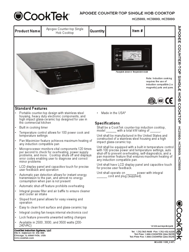 Cooktek - MC 2500 G | PDF | Kitchen Stove | Equipment