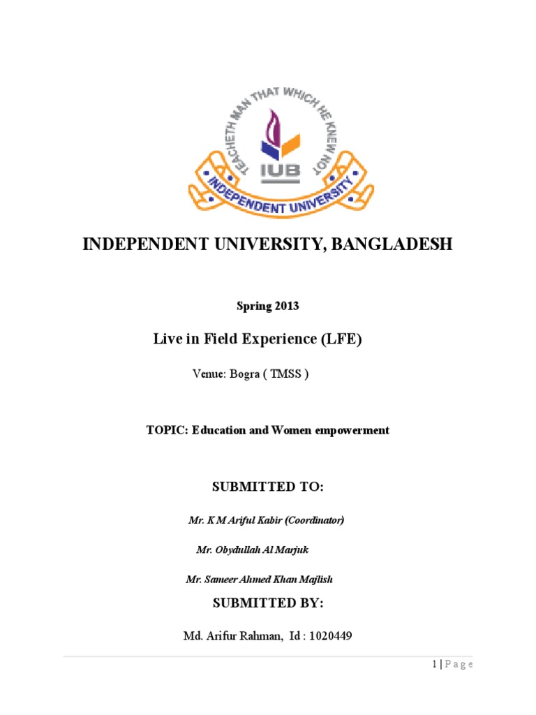 LFE Report - Iub | PDF | Empowerment | Microcredit