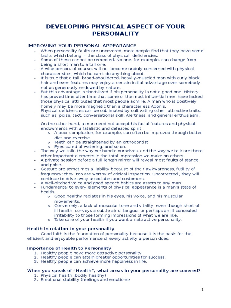 Developing Physical Aspect of Your Personality | PDF | Vitamin | Fat