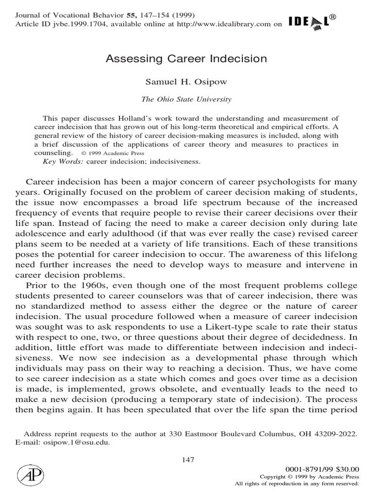 Assessing Career Indecision | PDF | Decision Making | Psychotherapy