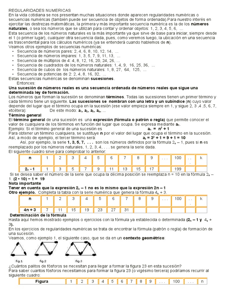 Regularidades Numéricas y Ejercicios | PDF | Secuencia | Fórmula