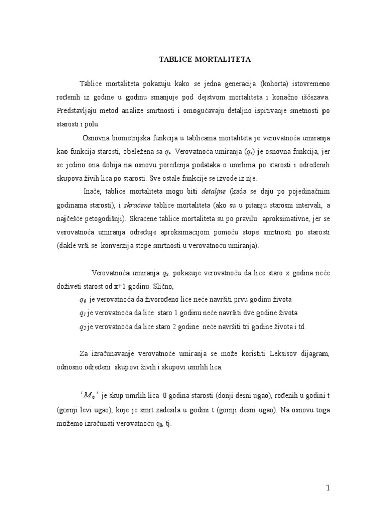 Tablice Mortaliteta | PDF