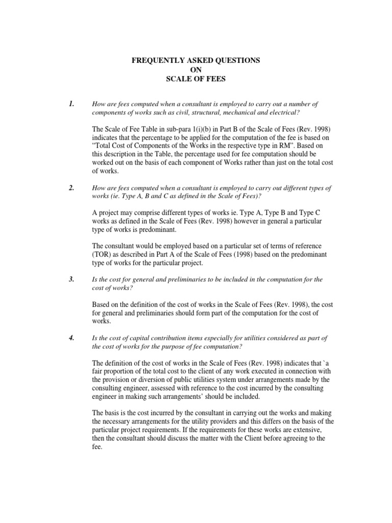 Frequently Asked Questions ON Scale of Fees | PDF | Consultant | Fee