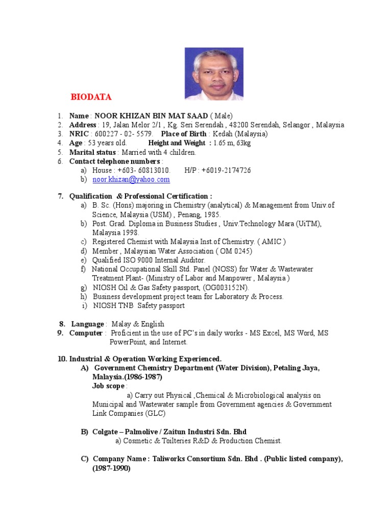 Biodata Summary | PDF | Water Treatment | Safety