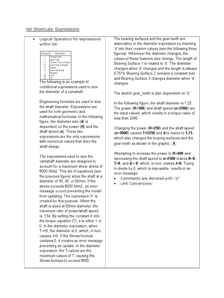 NX Shortcuts Expressions | PDF | Teaching Methods & Materials