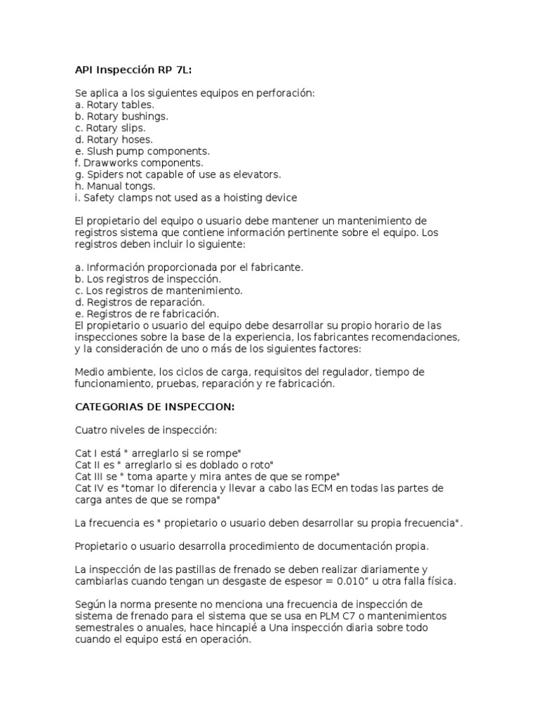 API Inspección RP 7L | PDF