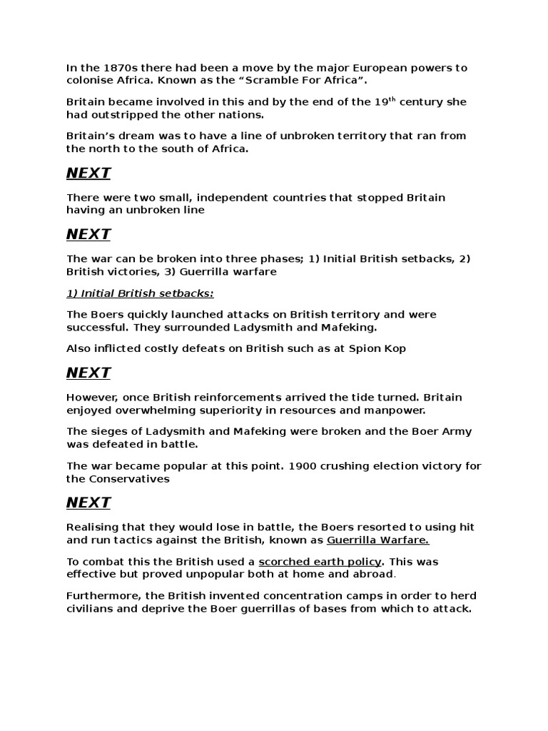 Boer War Script | Second Boer War | Chronology Of War