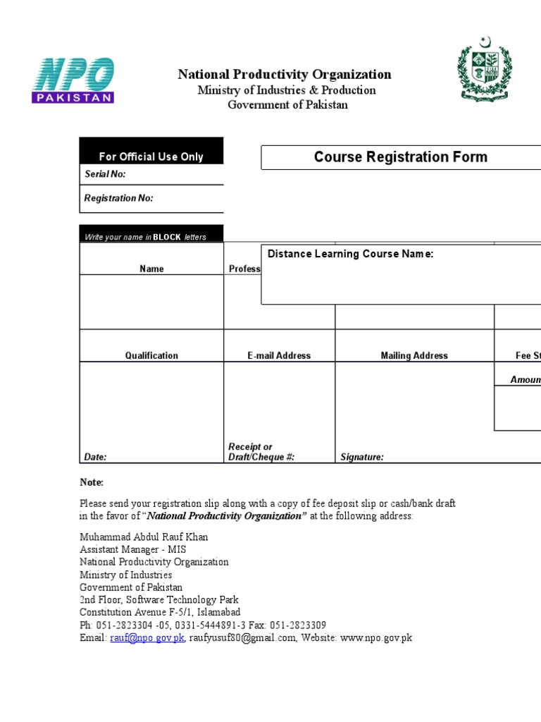 NPO Course Registration Form | PDF