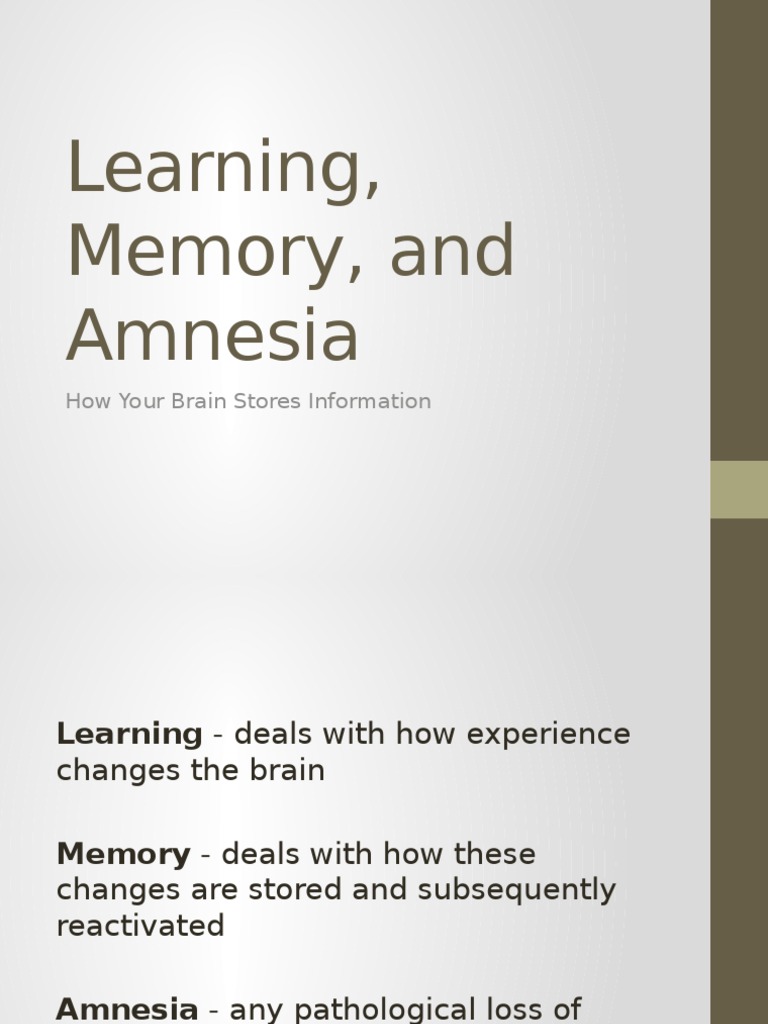 Learning, Memory, and Amnesia | PDF | Amnesia | Memory