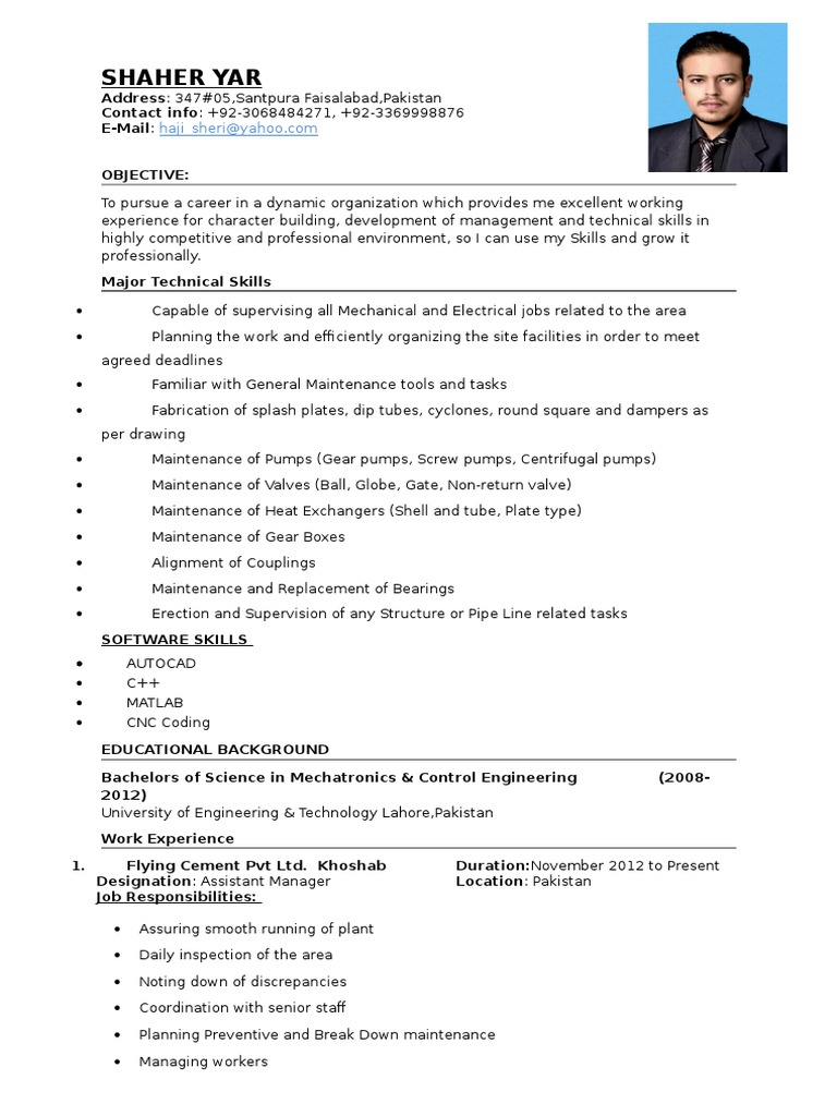 Shsheryar CV | PDF | Numerical Control | Engineering