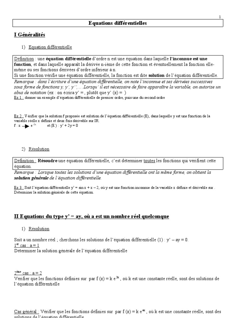 Cours Equation Différentielle | PDF | Équations | Fonction (Mathématiques)
