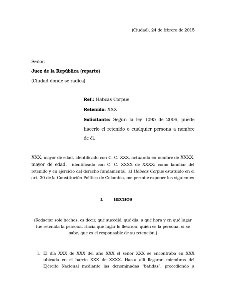Formato Habeas Corpus | Descargar gratis PDF | Habeas corpus ...