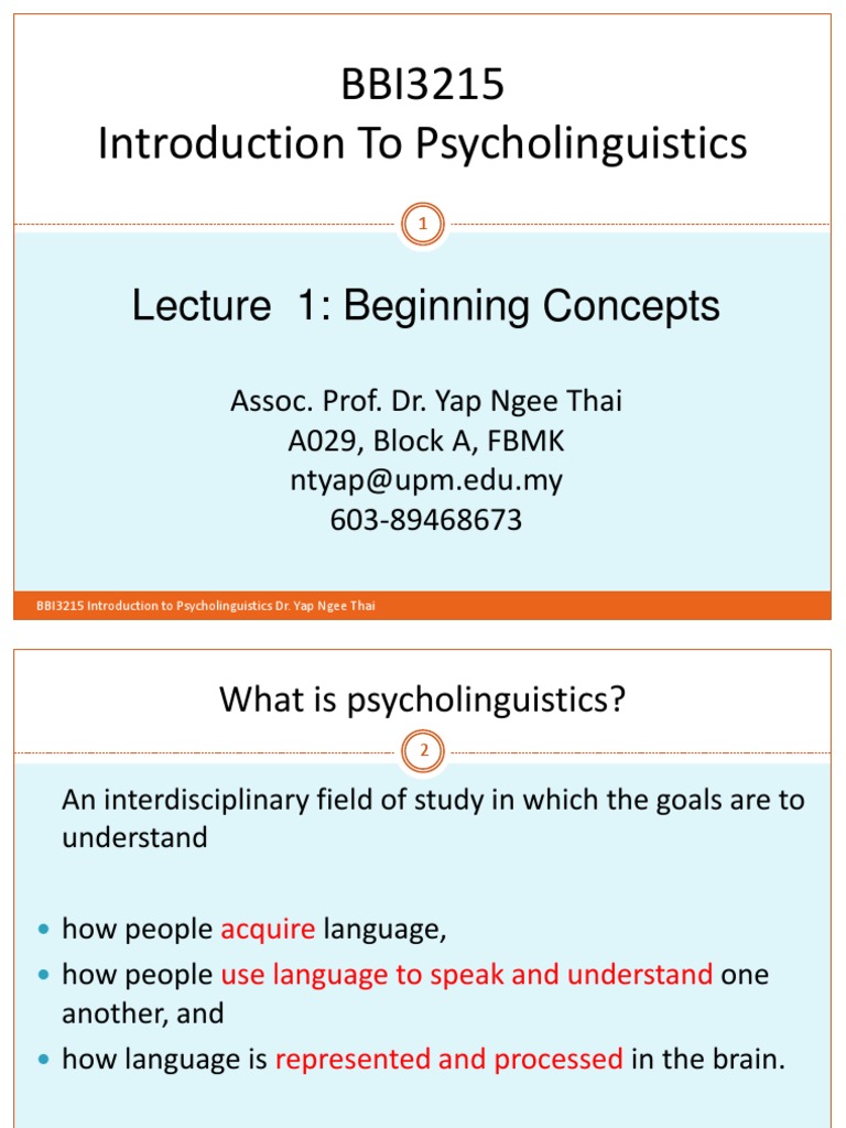 Lecture1 Introduction To Psycholinguistics Feb2015 Psycholinguistics Language Acquisition