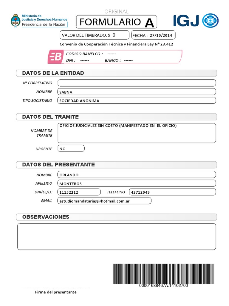 Formulario IGJ | PDF