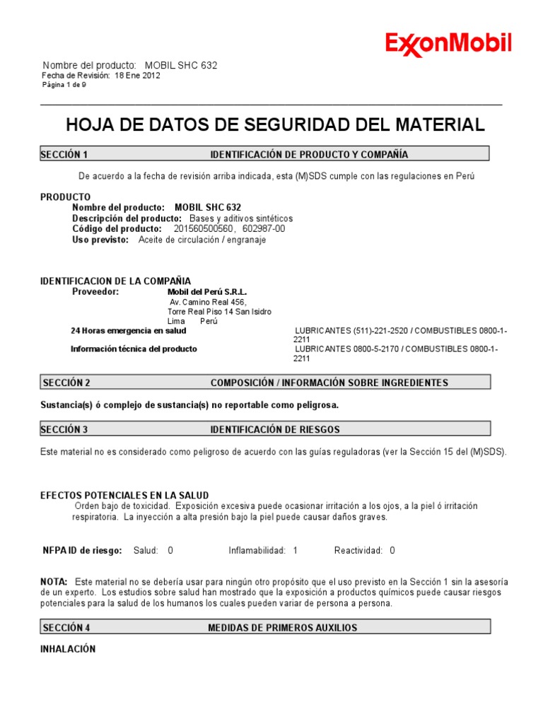 Mobil Shc 632 | Descarga electrostática | Agua