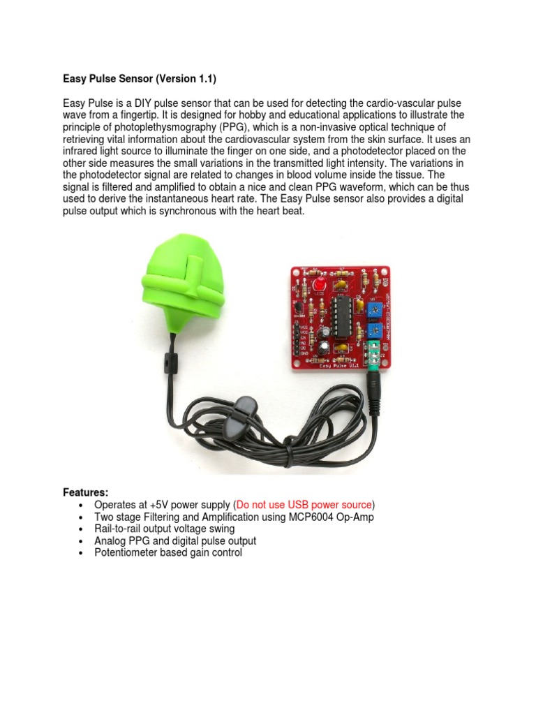 Easy DIY Pulse Sensor Guide | PDF | Amplifier | Sensor