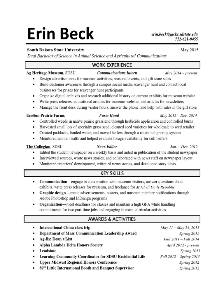 SDSU Animal Science & Communications Resume | PDF | Career & Growth