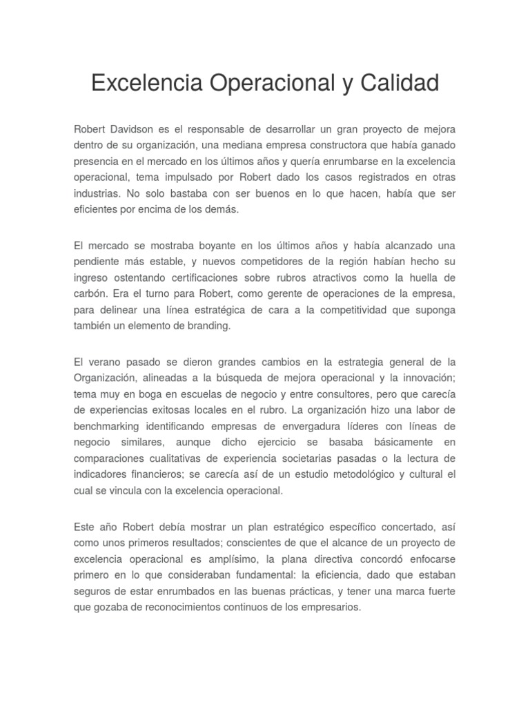 Excelencia Operacional y Calidad | PDF | Calidad (comercial) | Benchmarking