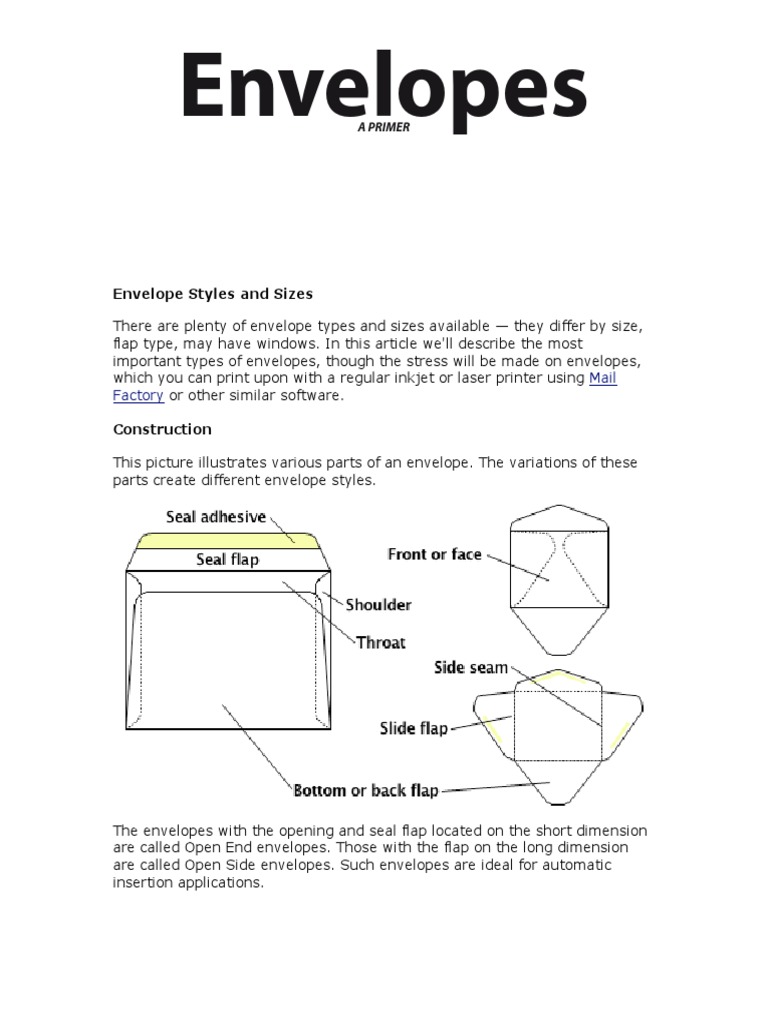 Envelop Styles Sizes | PDF | Envelope | Media Technology