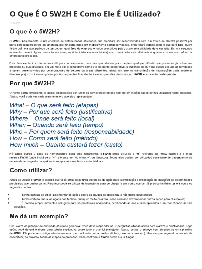 Entendendo a Ferramenta 5W2H | PDF | Planejamento | Marketing