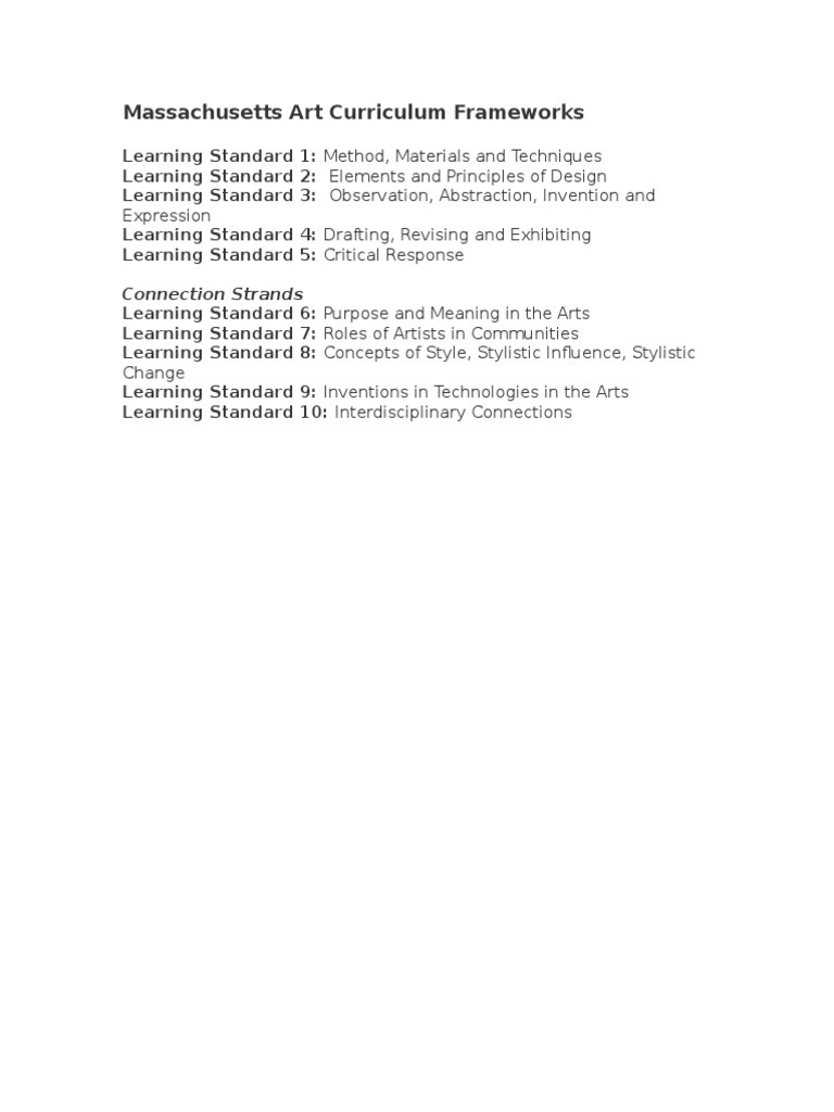 Massachusetts Art Curriculum Standards | PDF | Career & Growth | Art