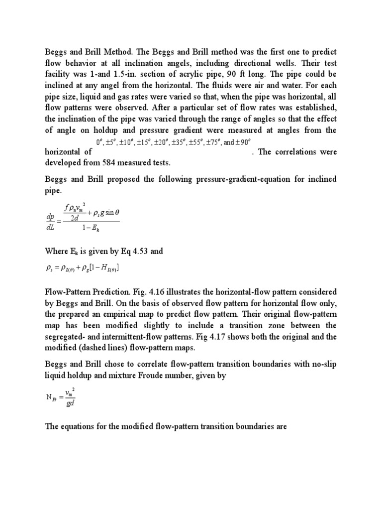 Beggs and Brill Method | PDF | Gases | Pressure