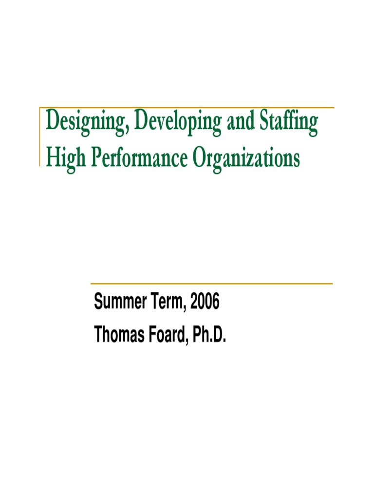 Designing High Performance Organizations: An Introduction to Key ...