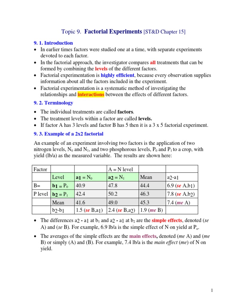 Factorial Experiments Guide | PDF | Analysis Of Variance | Experiment