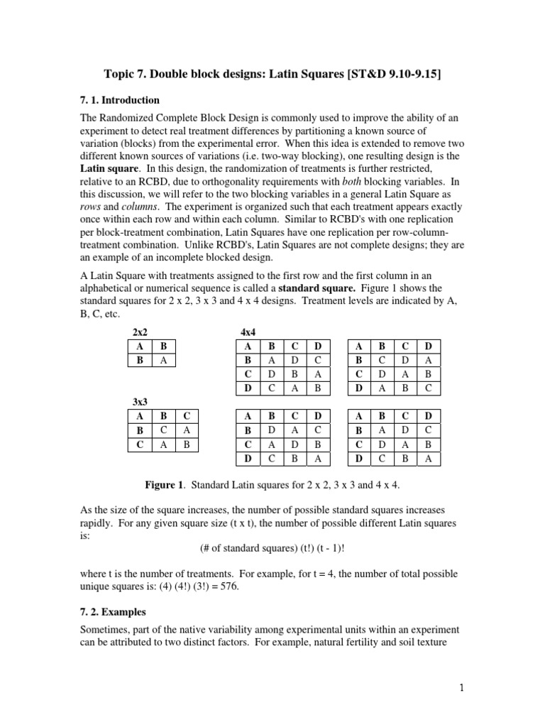 Topic 7. Double Block Designs: Latin Squares (ST&D 9.10-9.15) | PDF ...