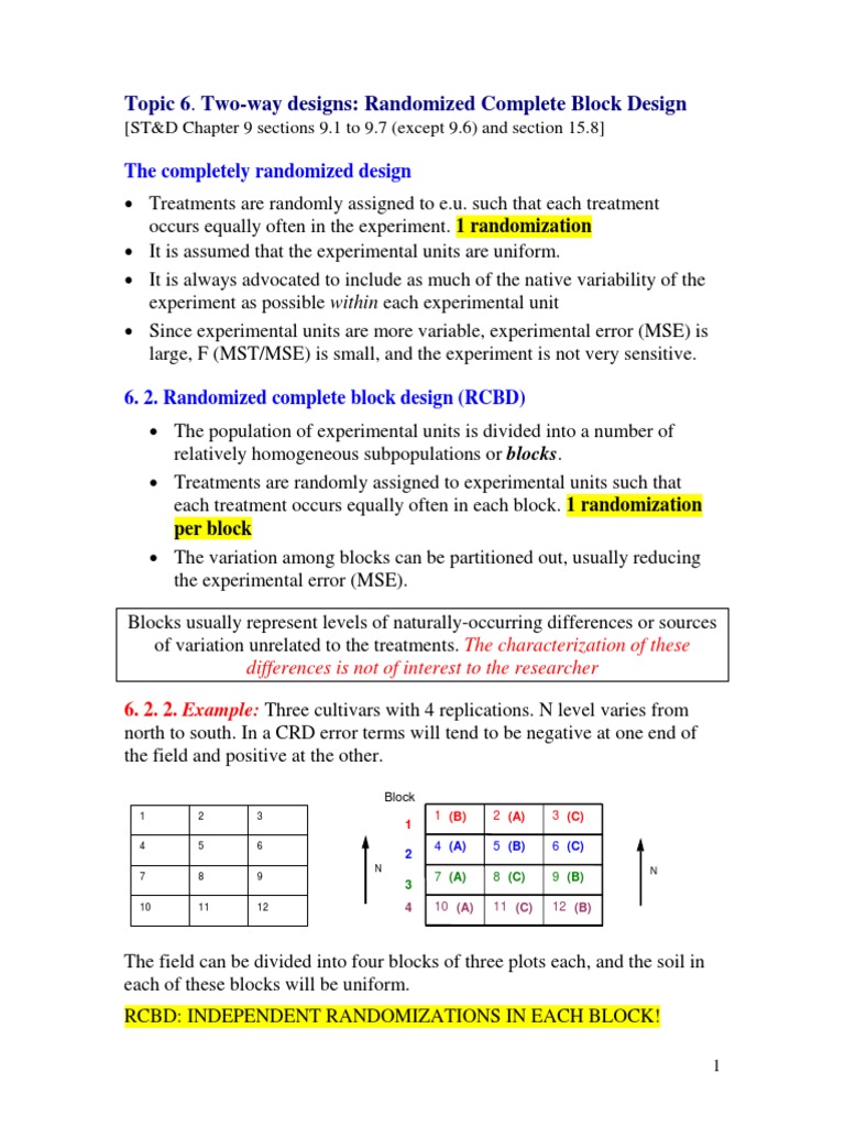 Topic 6. Two-Way Designs: Randomized Complete Block Design | PDF | Errors And Residuals ...