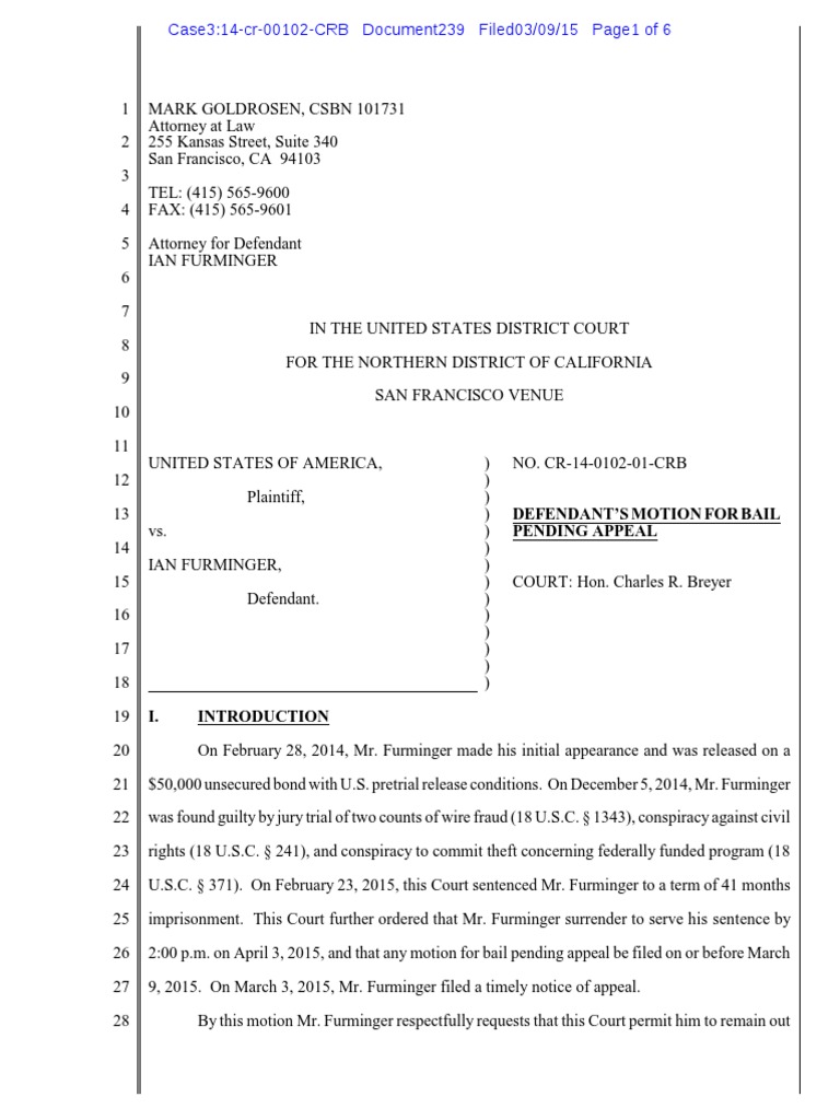 Bail Motion for Ian Furminger | PDF | Bail | Evidence