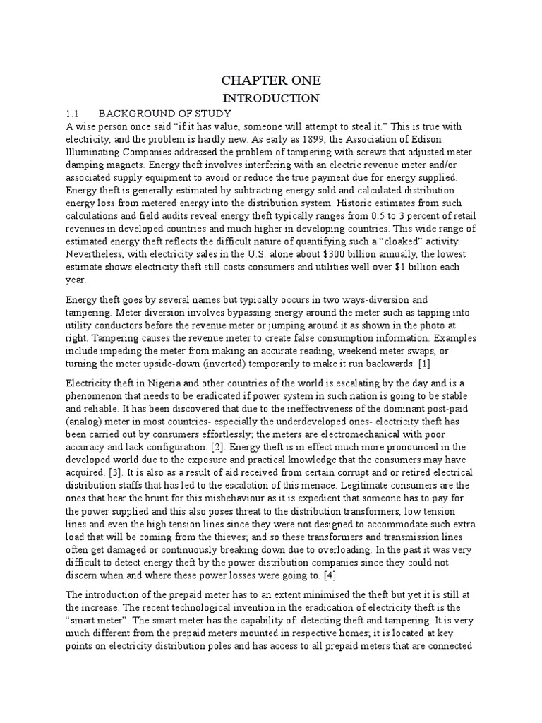 Chapter One: 1.1 Background of Study | PDF | Electric Power ...