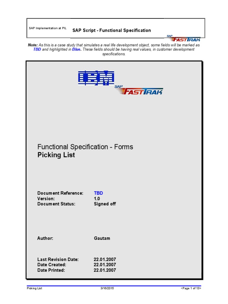 Sapscript Picking List Pdf Specification Technical Standard Page Layout