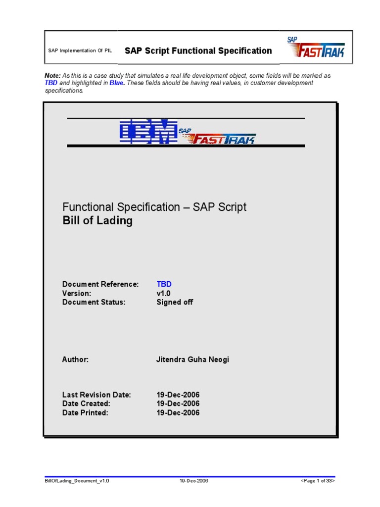 Sapscript SAPScript BillOfLading Documentnt v1.0 | PDF | Specification (Technical Standard ...