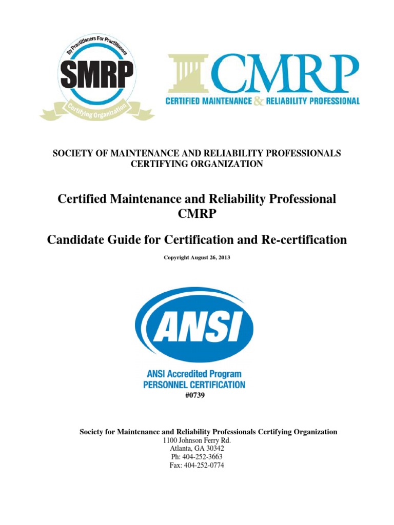 Certified Maintenance and Reliability Professional CMRP Candidate Guide ...