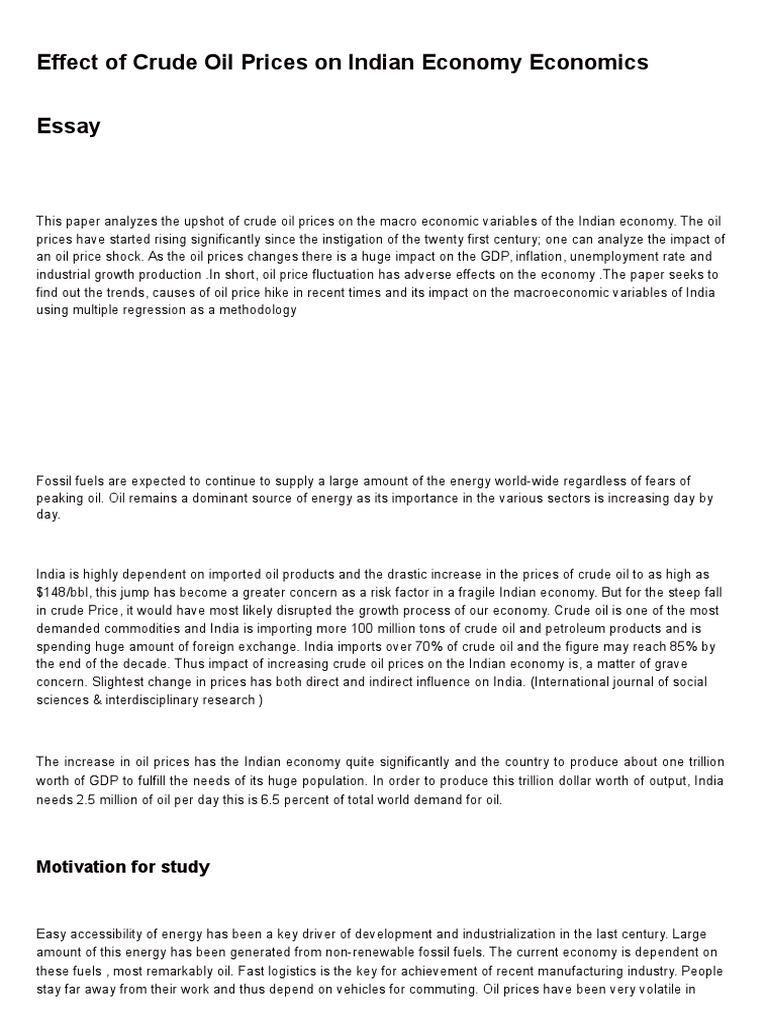 Effect of Crude Oil Prices On Indian Economy Economics Essay | PDF ...