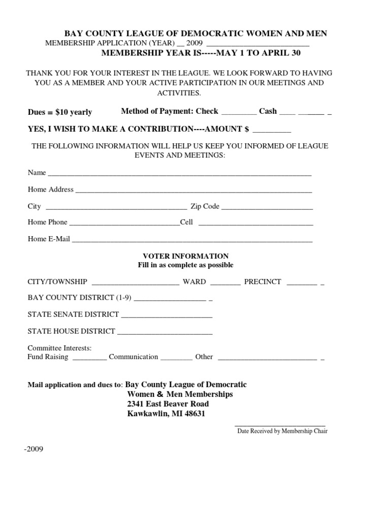 Bay County Democratic Membership Form | PDF