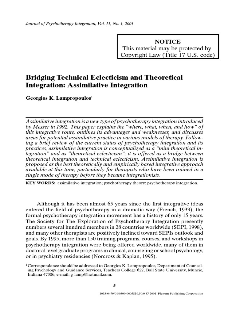 Bridging Technical Eclecticism and Theoretical Integration ...