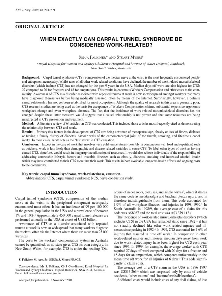 Falkiner Et Al-2002-ANZ Journal of Surgery | PDF | Carpal Tunnel ...