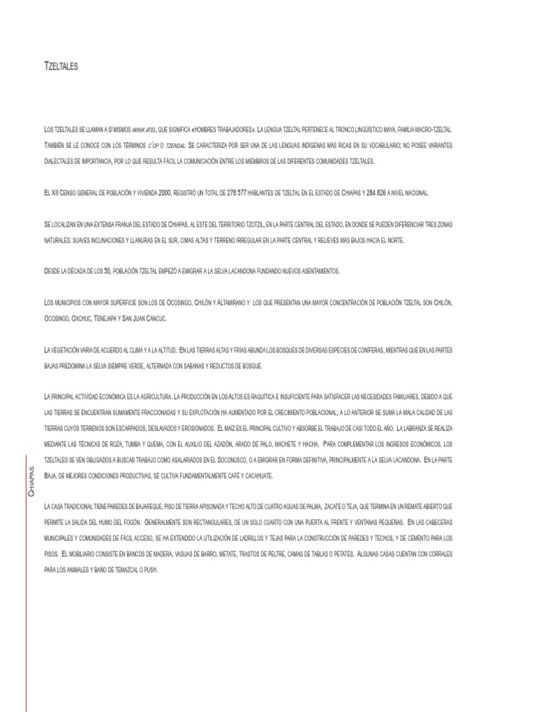 Cultura y vida de los tzeltales en Chiapas | PDF | Pueblos indígenas de ...