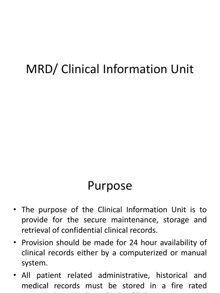 MRD/ Clinical Information Unit | PDF | Medical Record | Patient