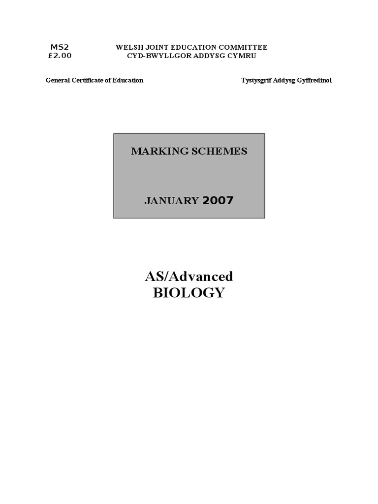 GCE Biology Marking Scheme (January 2007) | PDF | Digestion | Ribosome