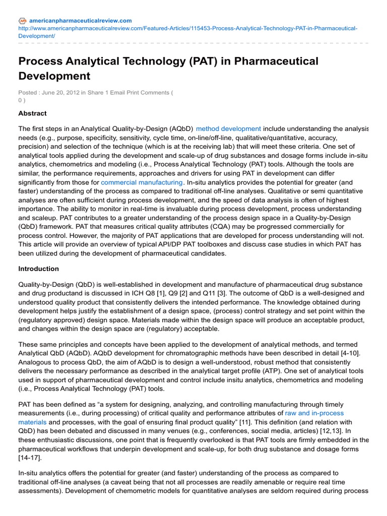 Process Analytical Technology PAT in Pharmaceutical Development | PDF ...