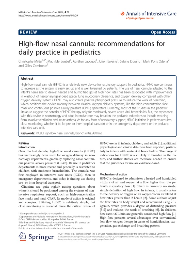 High-Flow Nasal Cannula Recommendations For Daily Practice in ...