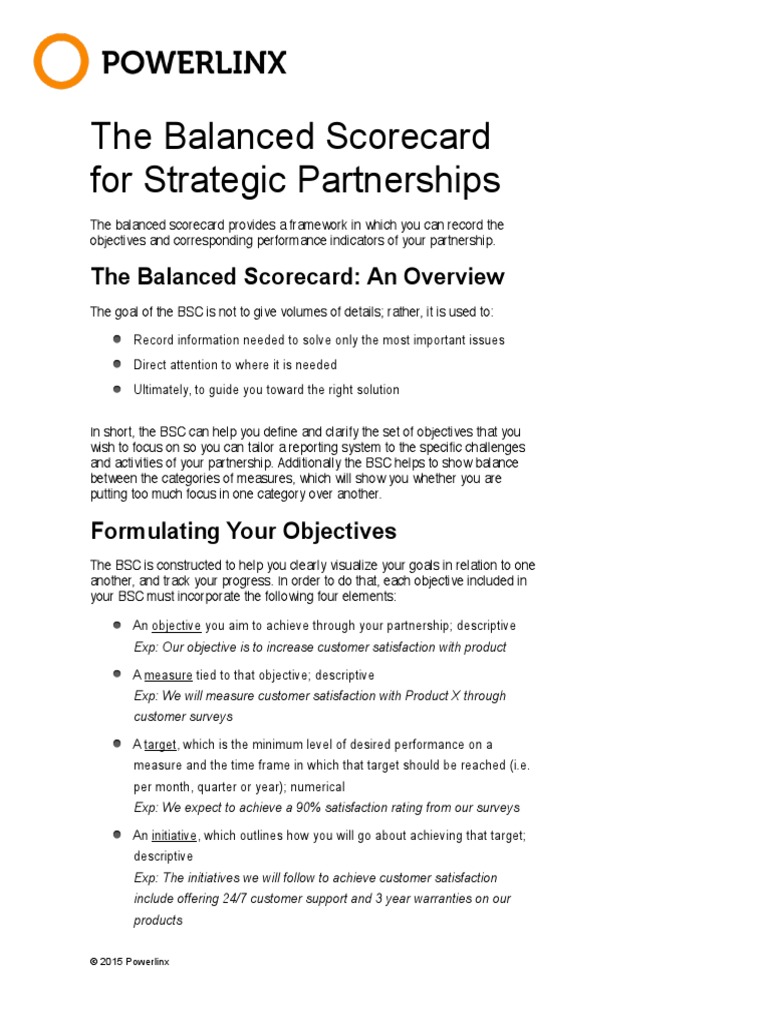 Balanced Scorecard For Partnerships (Sample Included) | PDF | Customer ...