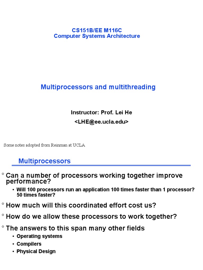 Multiprocessors and Multithreading: CS151B/EE M116C Computer Systems Architecture | PDF ...