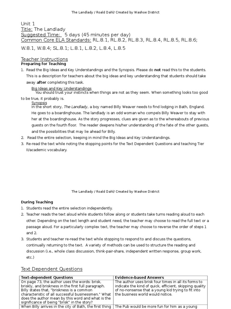 Landlady. Lesson | PDF